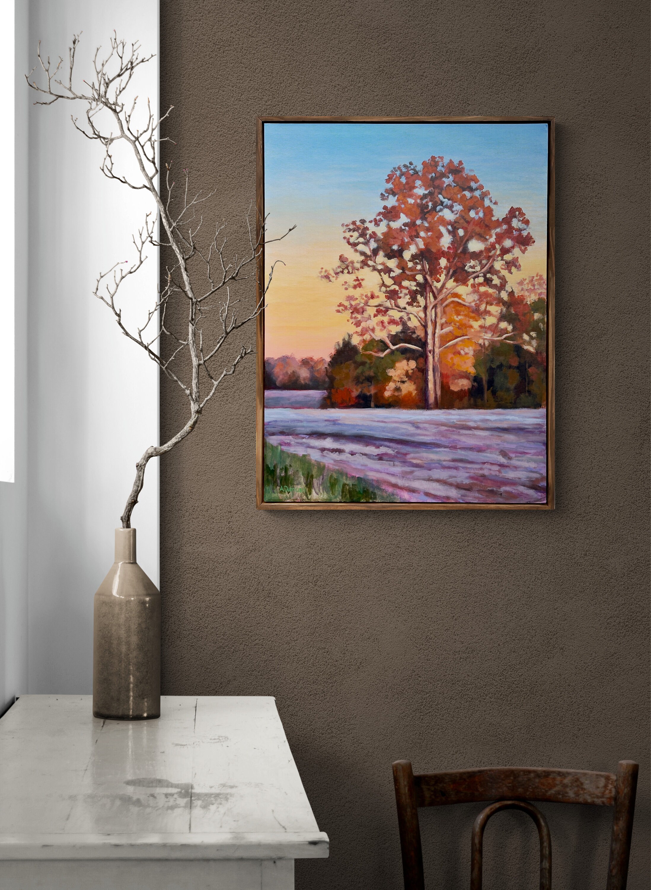 Autumn Sunset Painting, Fall Trees Painting, Autumn Countryside Wall ...
