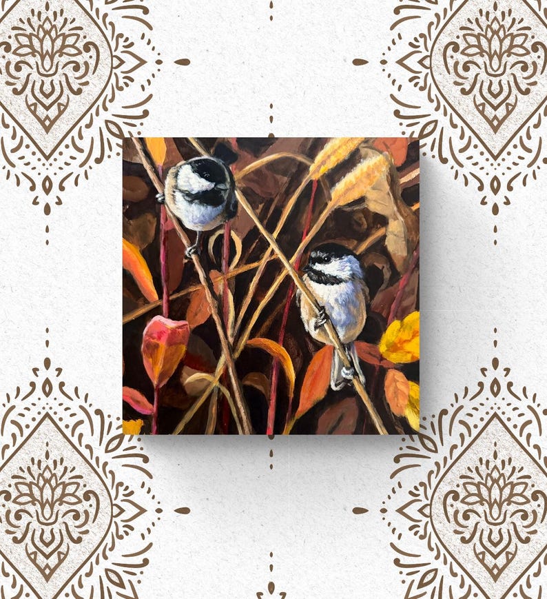 Two Chickadees, Chickadee Painting, Original Bird Art, Autumn Chickadee ...