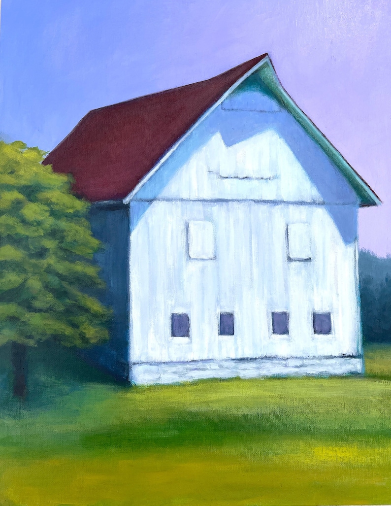White Barn Painting, Original Barn Art, Farmhouse Barn Art, Modern Barn ...