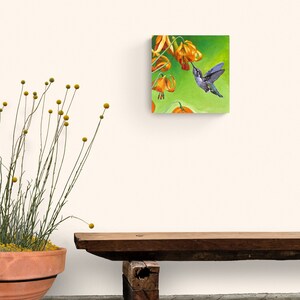 Hummingbird Painting, Hummingbird Canvas, Small Wall Bird Art, Ruby ...