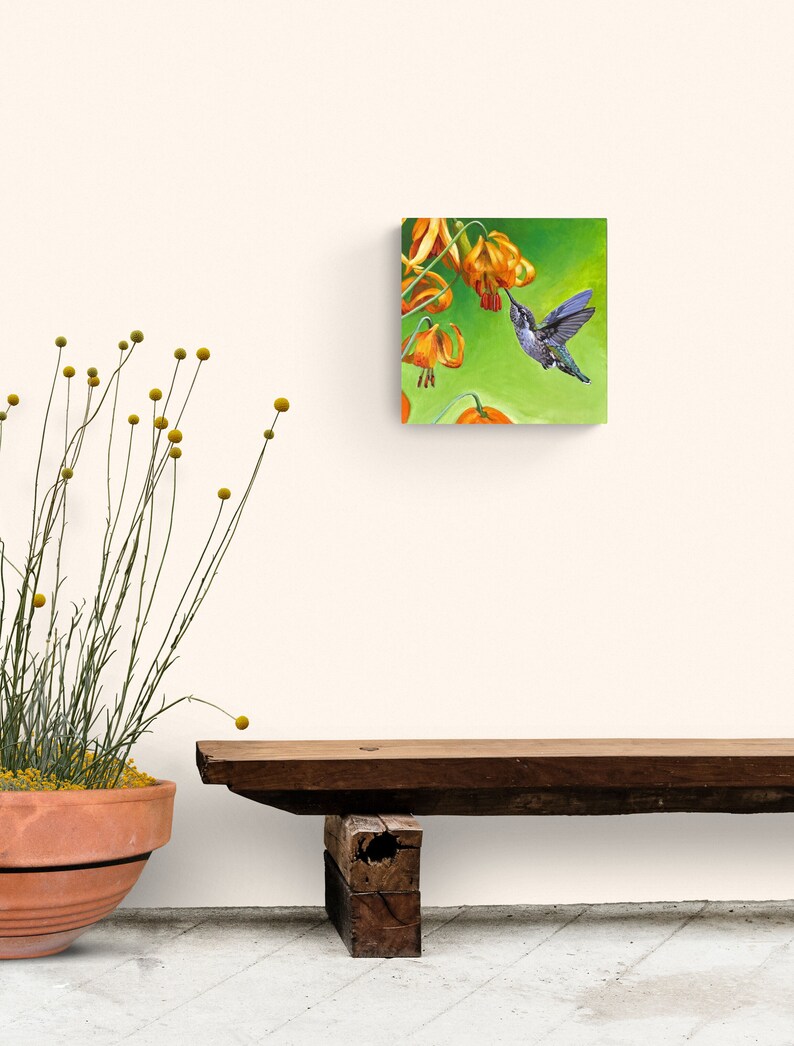 Hummingbird Painting, Hummingbird Canvas, Small Wall Bird Art, Ruby ...