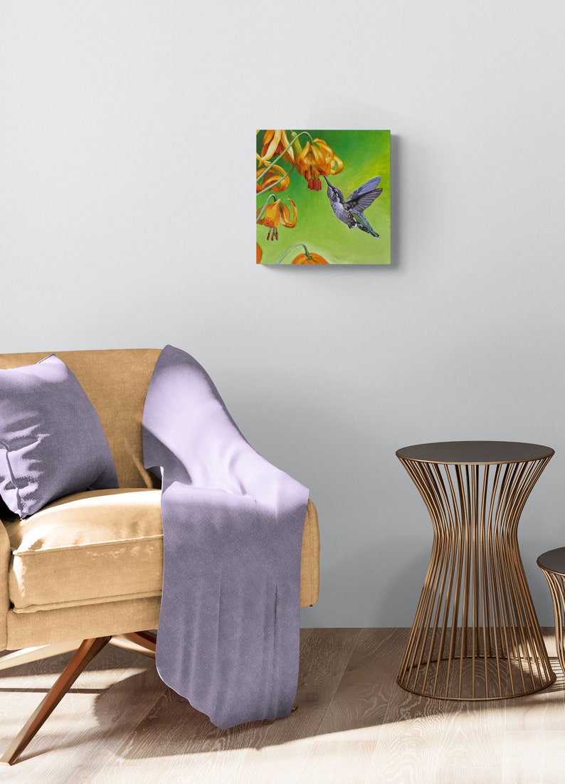 Hummingbird Painting, Hummingbird Canvas, Small Wall Bird Art, Ruby ...