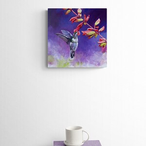 Hummingbird Painting, Small Bird Wall Art, Hummingbird Canvas, Purple ...