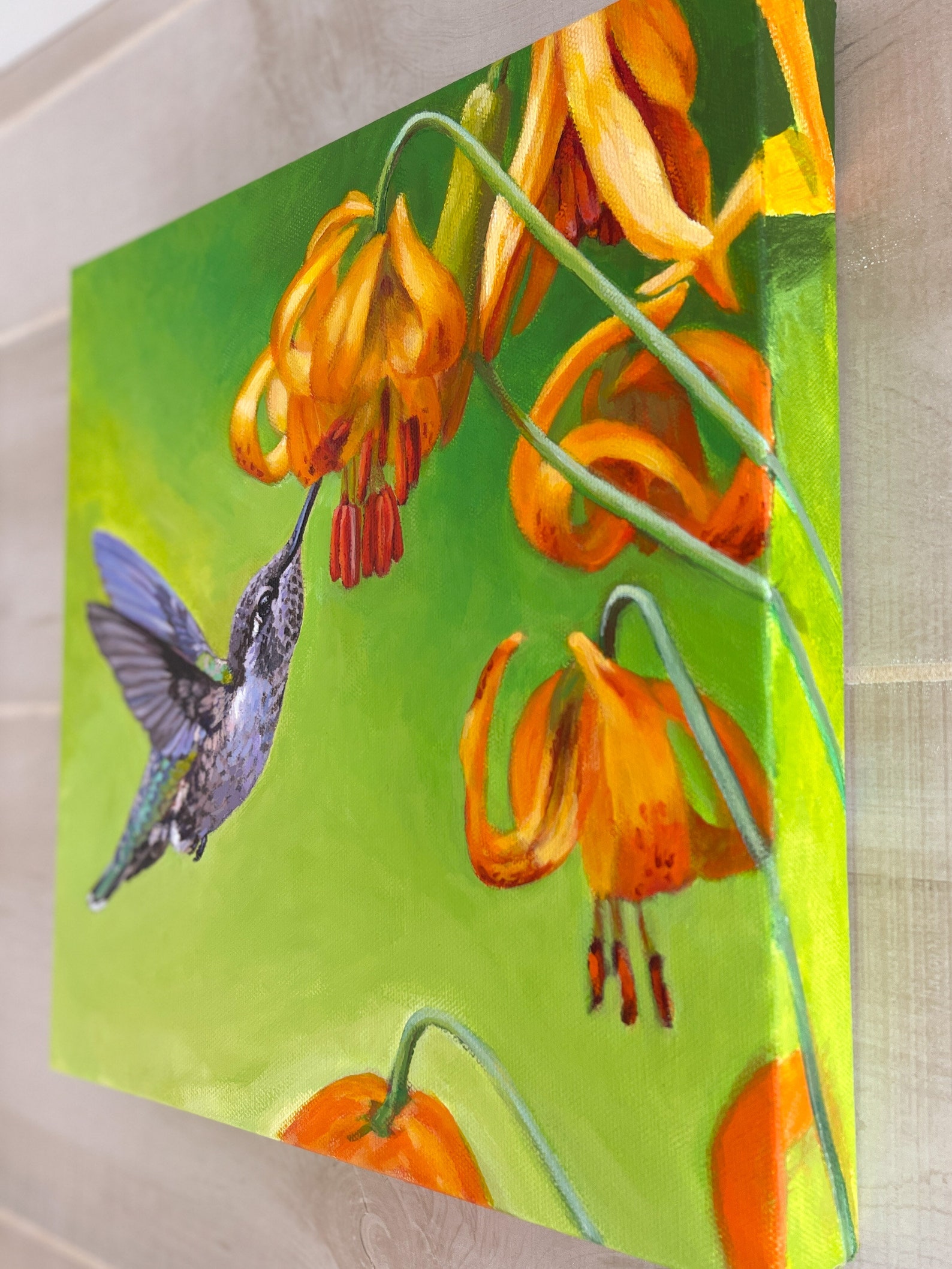 Hummingbird Painting, Hummingbird Canvas, Small Wall Bird Art, Ruby ...