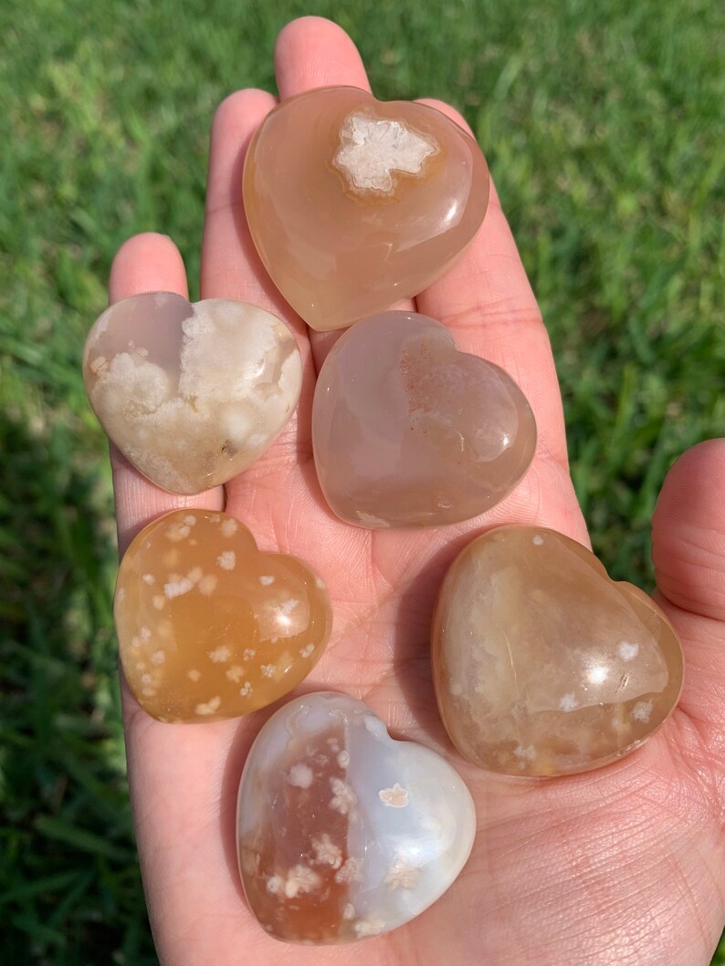 Flower Agate /cherry Blossom/sakura Agate Stone Hearts - Etsy