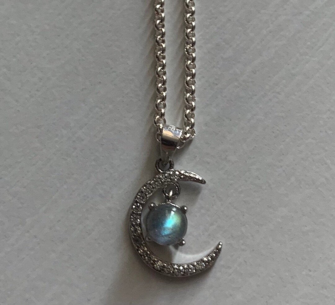 Moon Pendant With Mini Moonstone • Sterling Silver 18” Chain - Etsy