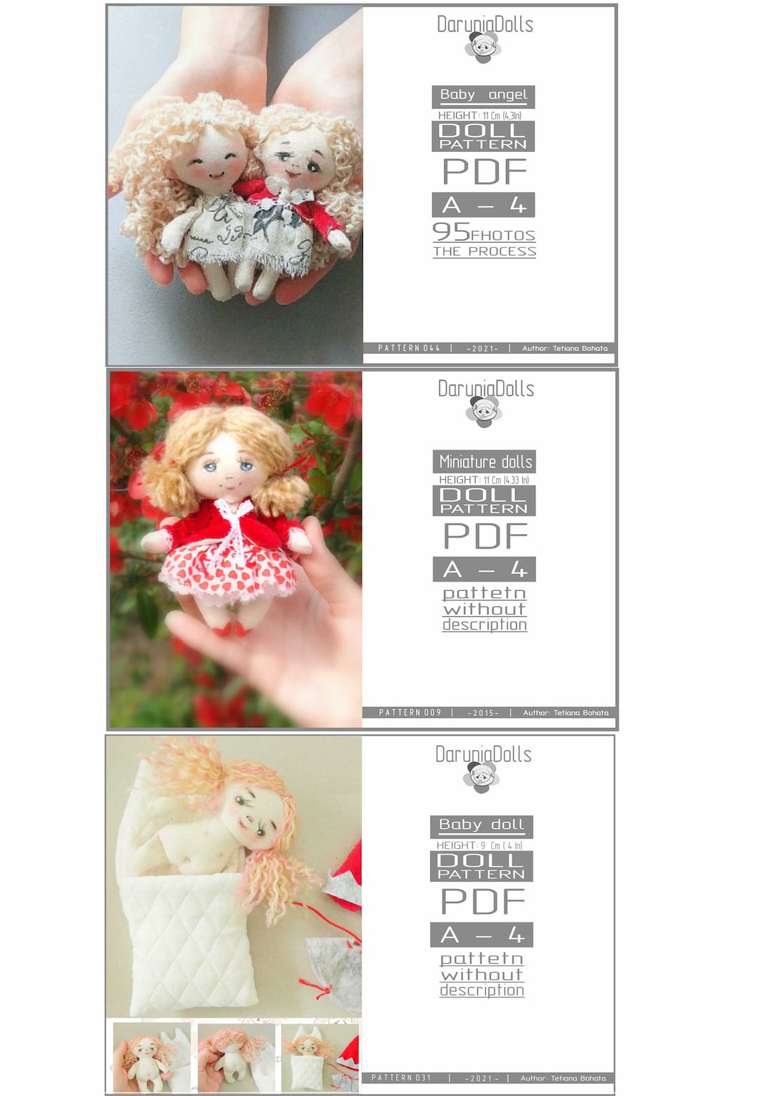 PDF Pattern Bundle. Complete 1-3. Miniature Dolls. Mothers Day. Mini ...