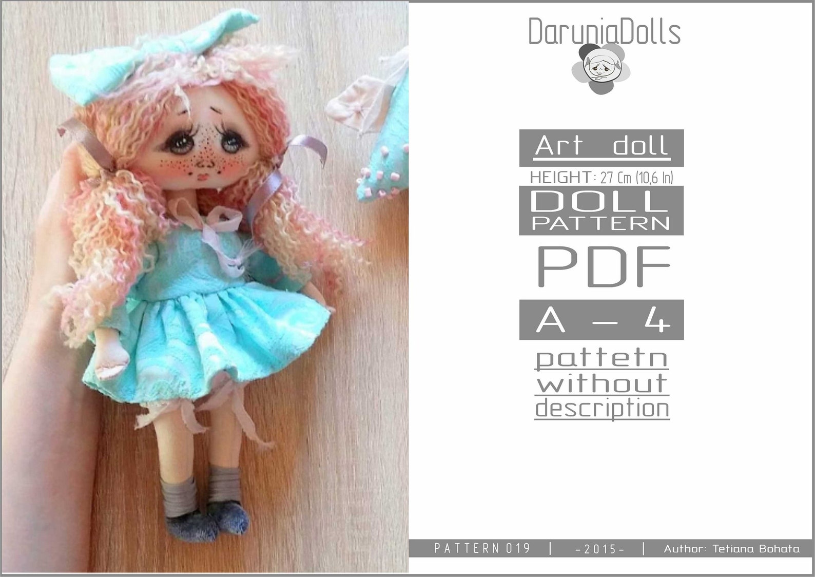 Art Doll. Pattern for Fabric. PDF Soft Handmade Rag Toy as a Gift.body ...