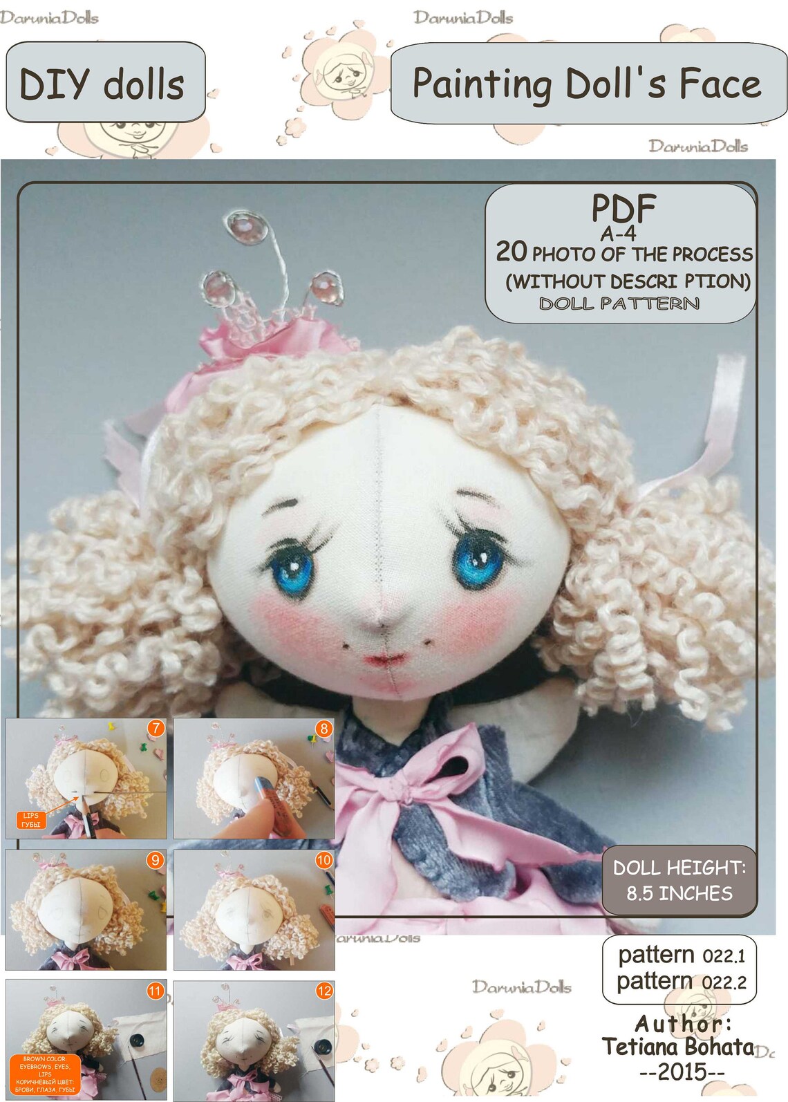 PDF, Face Painting Cloth Doll, Sewing Tutorial PDF. Tutorial Step by ...