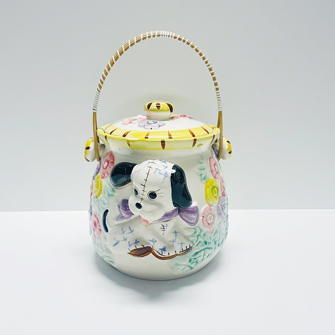 Grantcrest 3D Puppy and Blue Bird Bamboo Handle Cookie Jar - Etsy