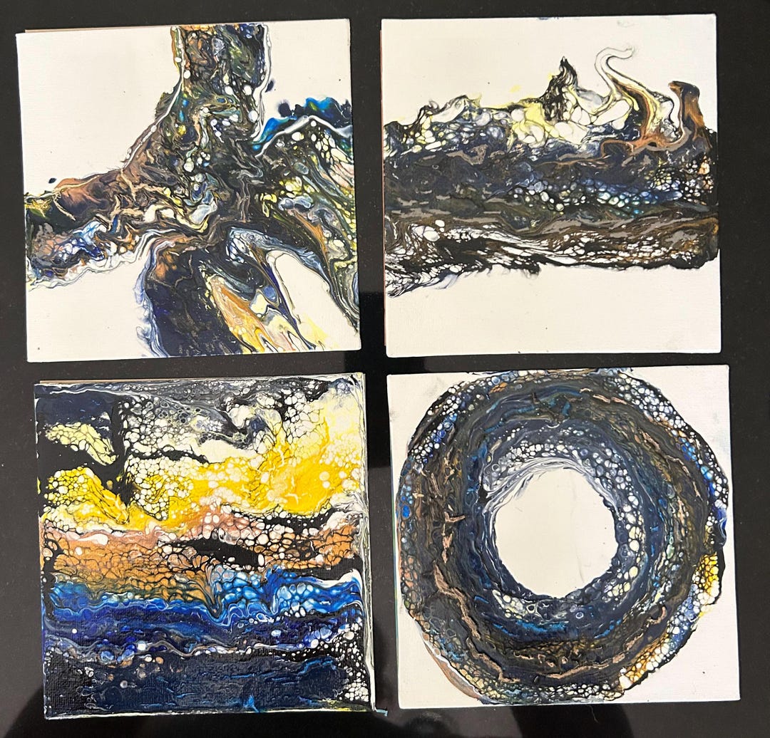 Blues & Browns Paint Pouring Art Cards 6 X 6 Inches - Etsy