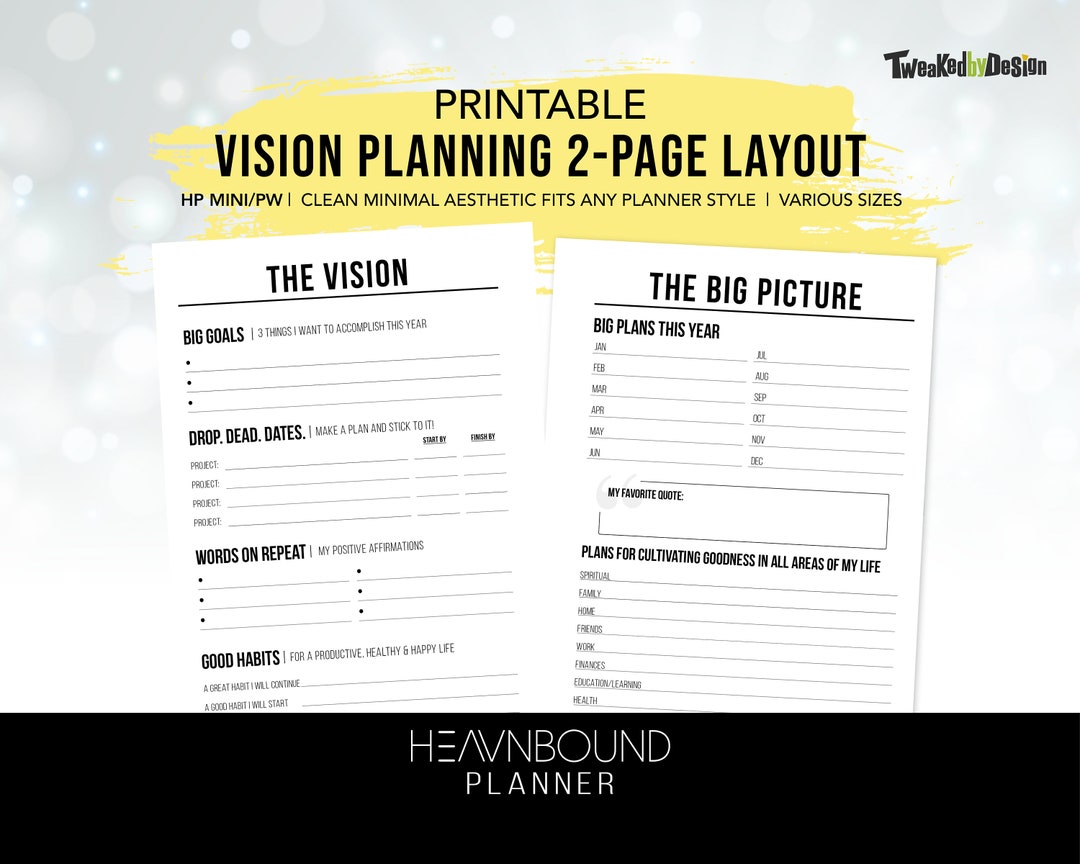 Vision Planning Spread | 2-page Layout for Yearly Plans | Printable - Etsy