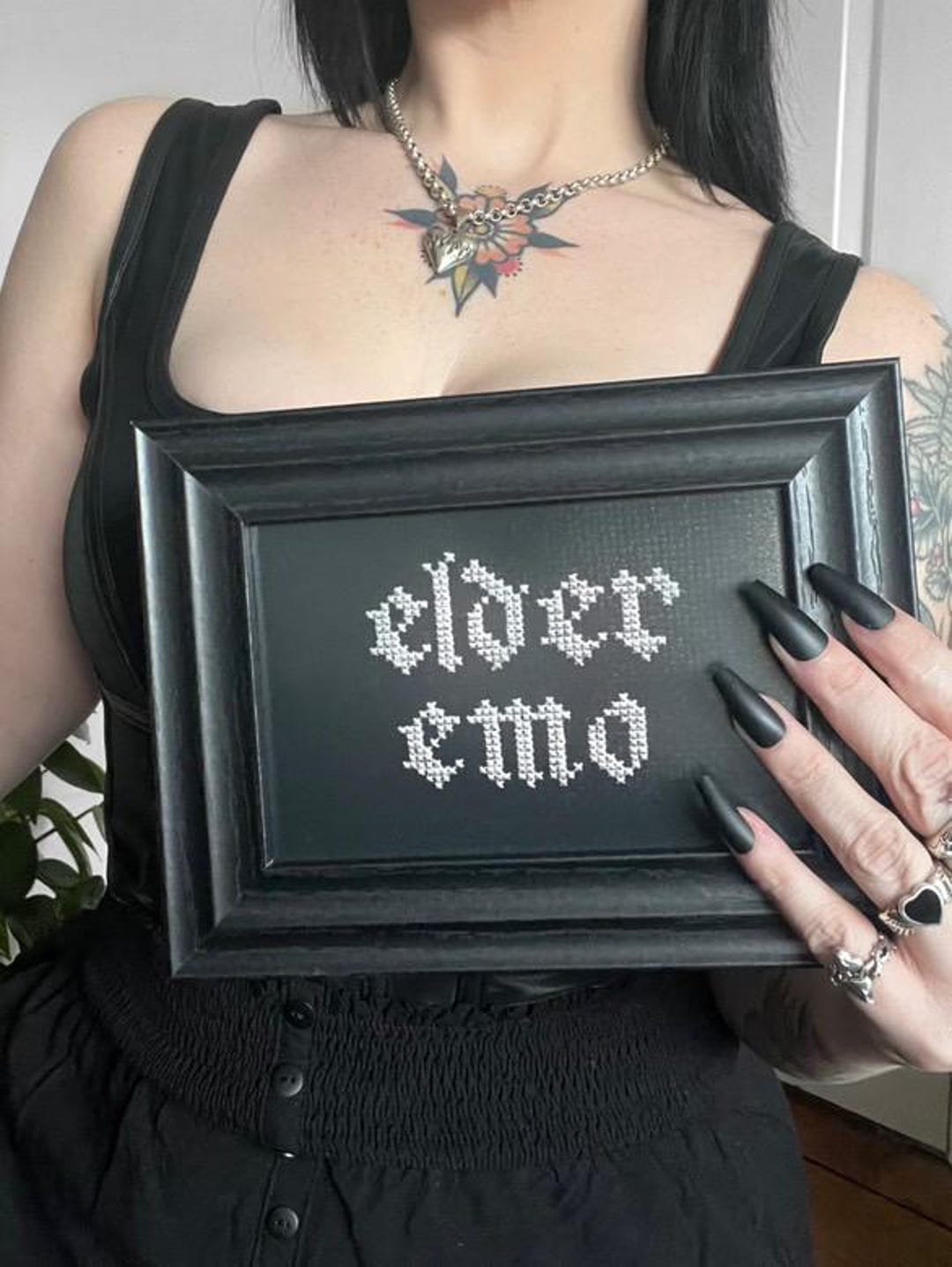 Elder Emo Framed Cross Stitch, Goth, Emo, Alternative, Home Decor ...
