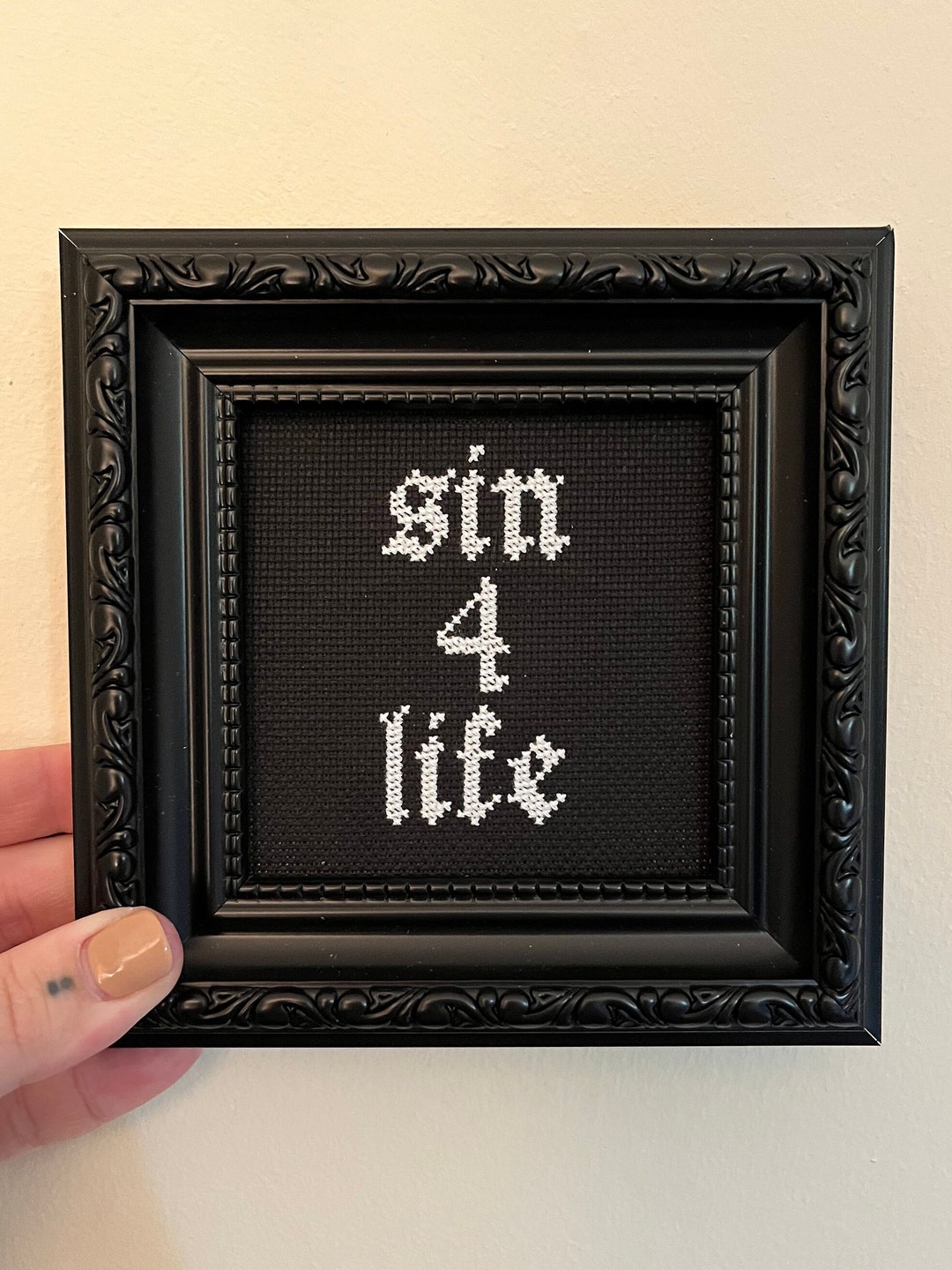 Sin Framed Cross Stitch, Gothic Sign, Emo, Goth, Gothic, Home Decor ...