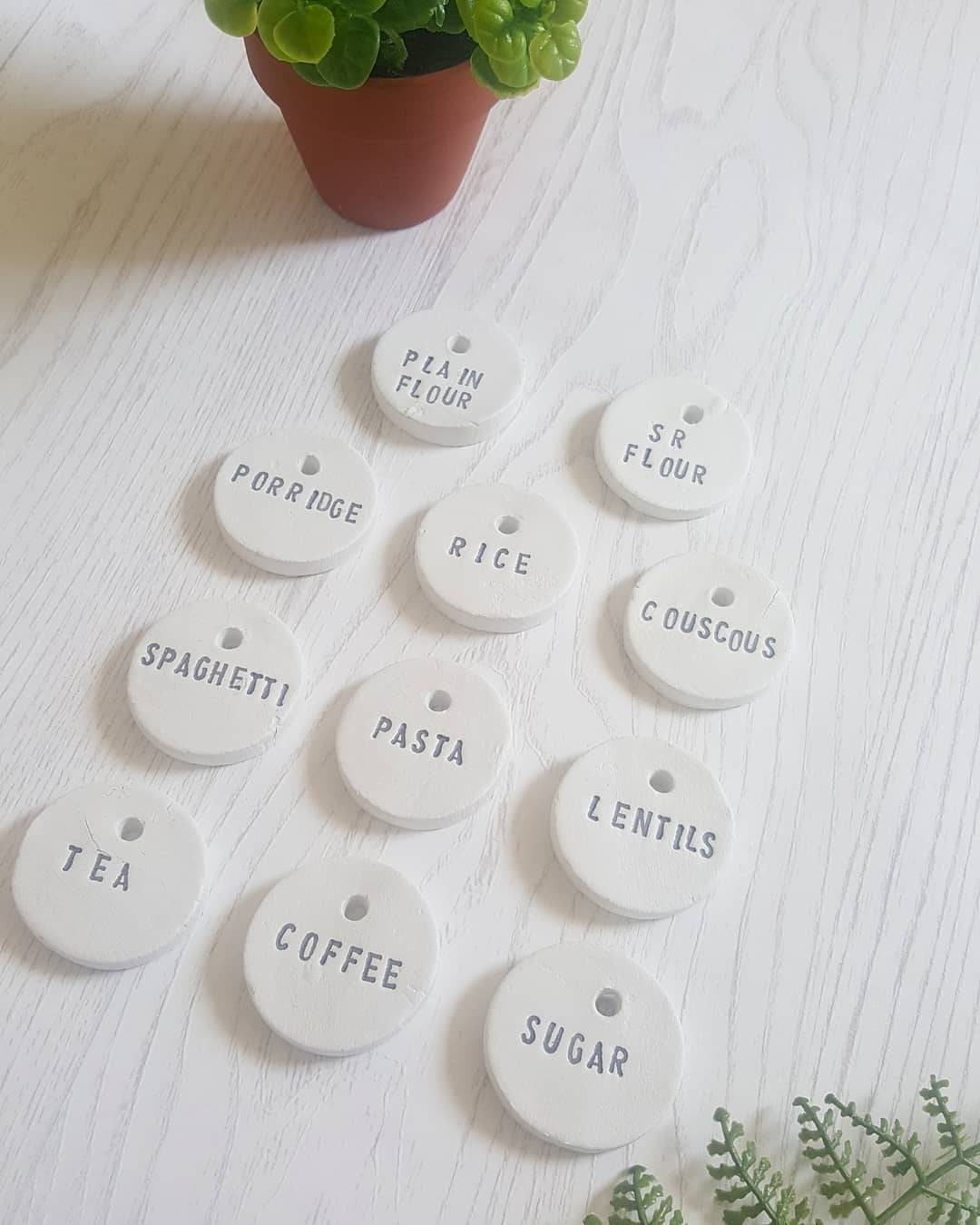 Clay Kitchen Tags, Food Labels, Food Tags, Pantry Labels, Kitchen Jars ...