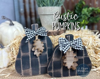 Rustic Pumpkin With Oak Leaves, Chunky Farmhouse Pumpkin, Wood Pumpkins ...