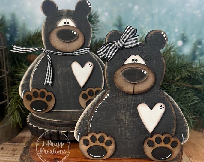 Chunky Wooden Bear Shelf Sitter: Rustic Cabin Decor, Birch & Walnut - Etsy