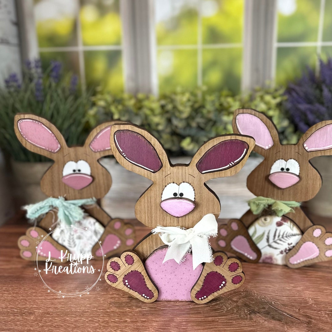 Rustic Wood Bunny Shelf Sitter Cute Easter Decor for Farmhouse Vibes ...