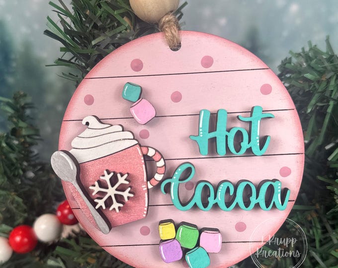 Rustic Hot Cocoa Ornament - Wood Christmas Pink Decoration - Etsy