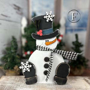 Chunky Sitting Snowman, Farmhouse Snowman, Wood Snowman, Wooden Snowman ...