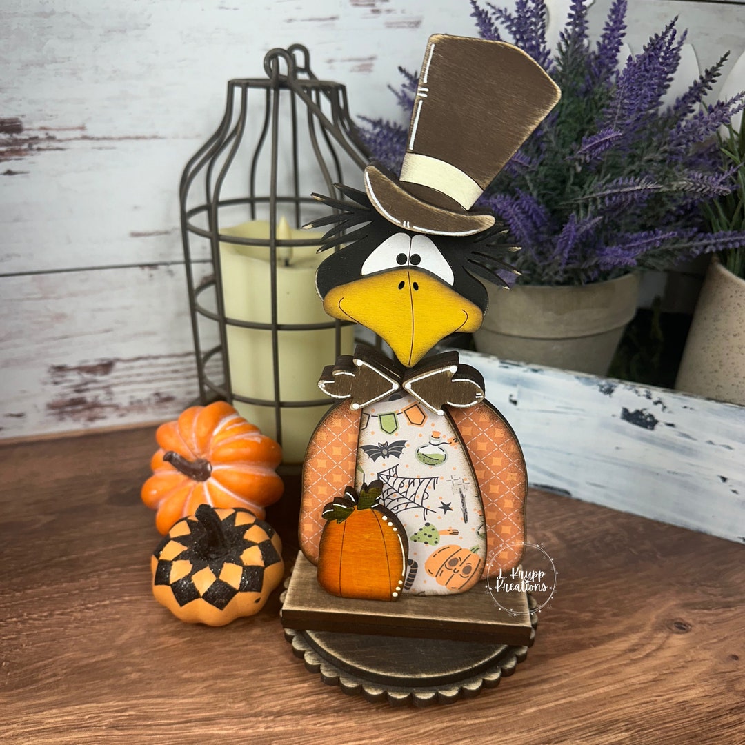 Handcrafted Wooden Crow Decoration Perfect for Halloween and Farmhouse ...
