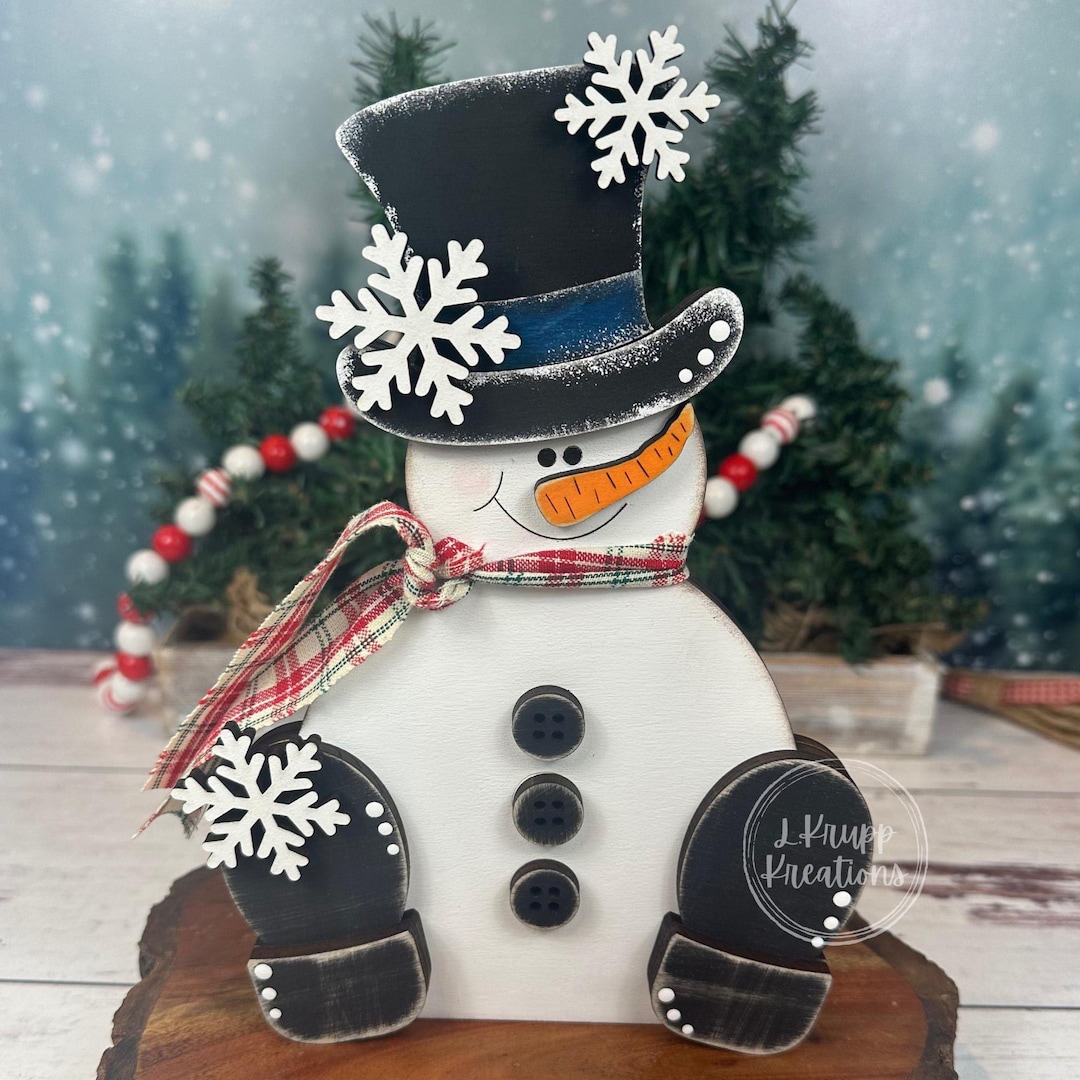 Chunky Sitting Snowman, Farmhouse Snowman, Wood Snowman, Wooden Snowman - Etsy