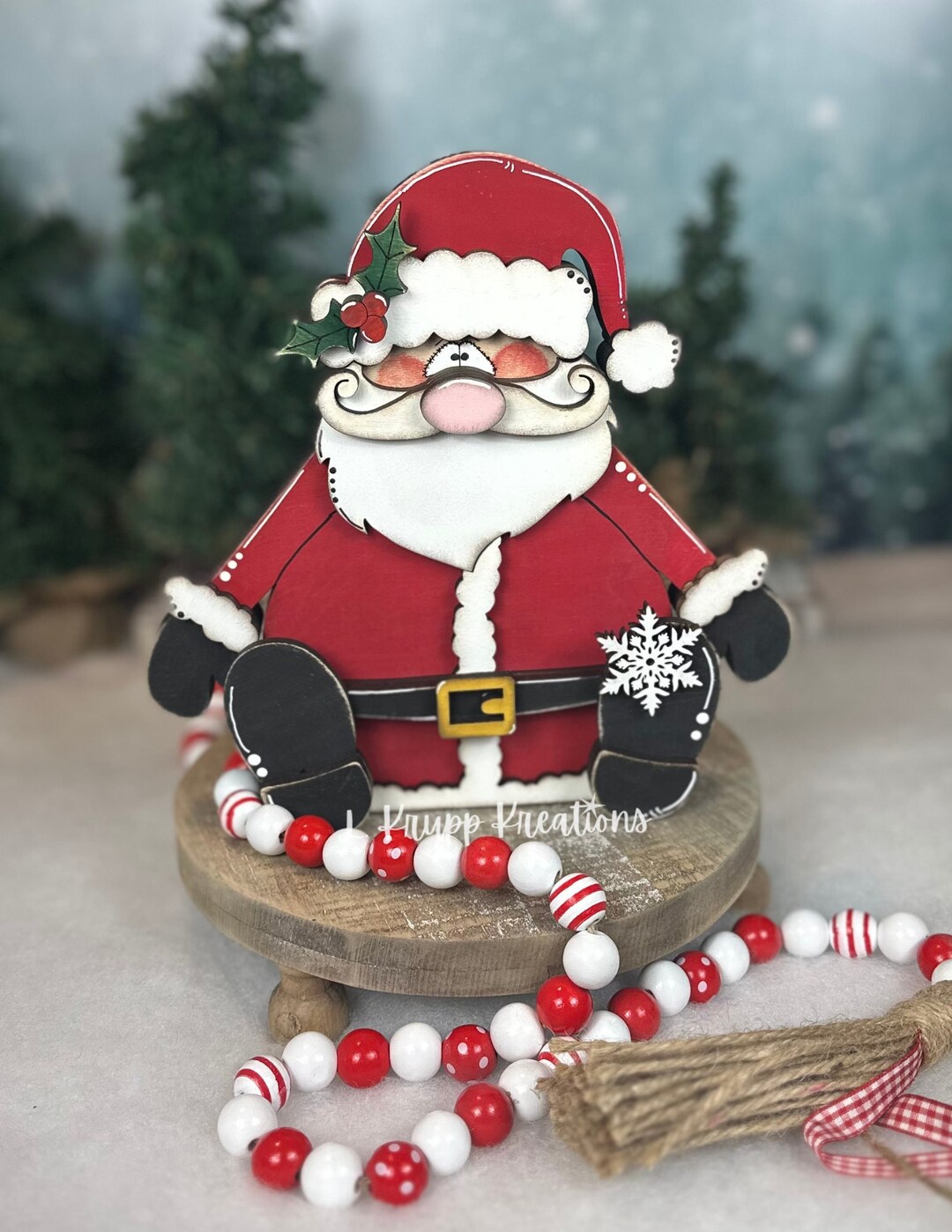 Hand Painted Wooden Santa Shelf Sitter, Rustic Farmhouse Christmas ...