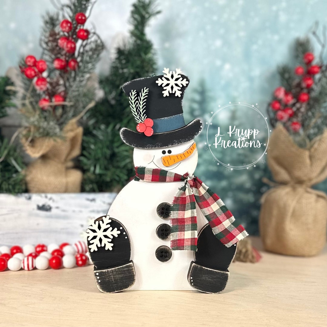 Chunky Sitting Snowman, Farmhouse Snowman, Wood Snowman, Wooden Snowman - Etsy