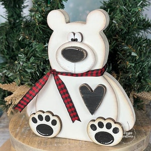 Handcrafted Wooden Polar Bear Shelf Sitters - Arctic Animal Decor for ...