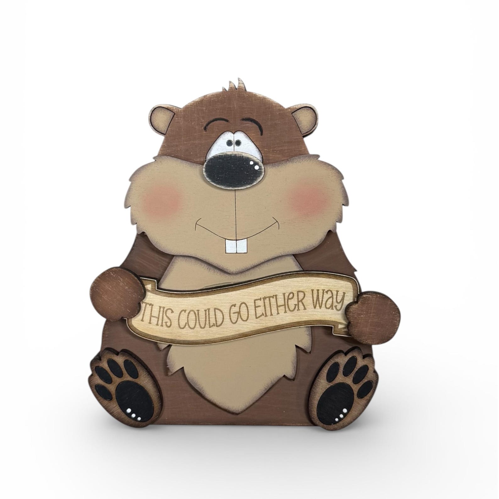 Hand Painted Wooden Groundhog Figurine Makes a Charming Shelf Sitter ...