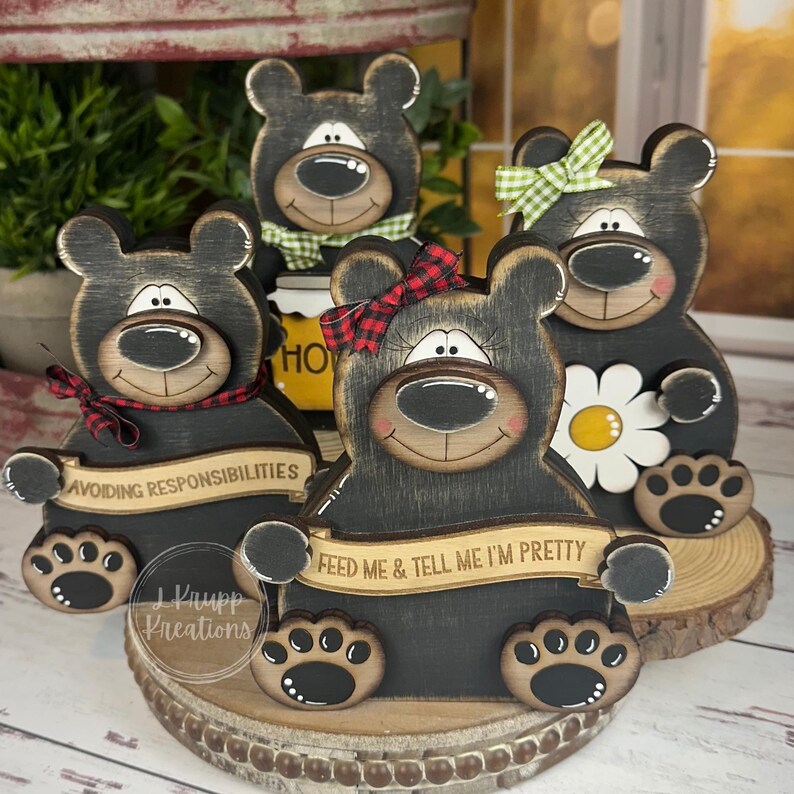 Customizable Wooden Black Bear Duo for Charming Home Decor - Etsy