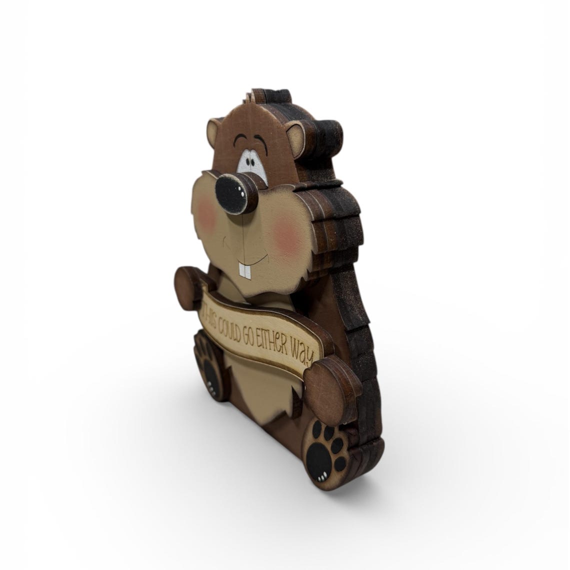 Hand Painted Wooden Groundhog Figurine Makes a Charming Shelf Sitter ...