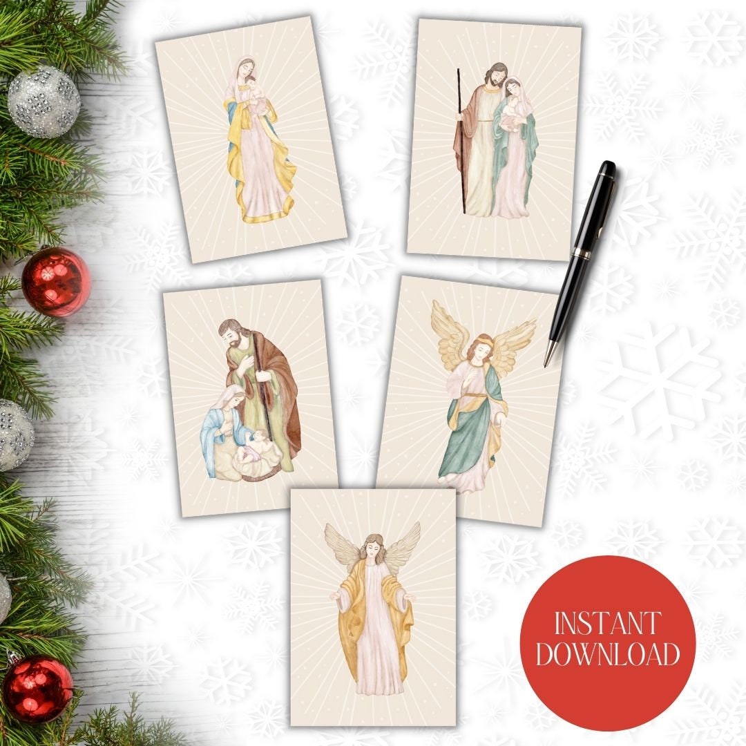 Nativity Christmas Cards Set of 5 Instant Download Birth of Jesus ...