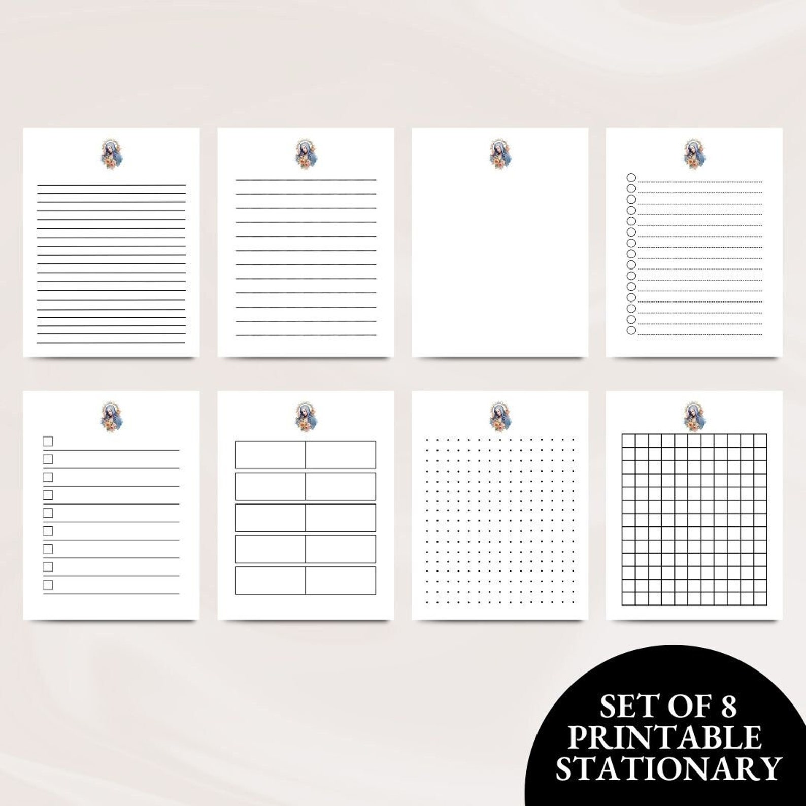 Printable Catholic Stationary Virgin Mary Stationary Writing Paper ...
