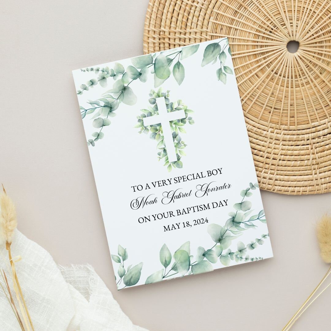 Printed Personalized Baptism Card Custom Name Baptism Greeting Card ...