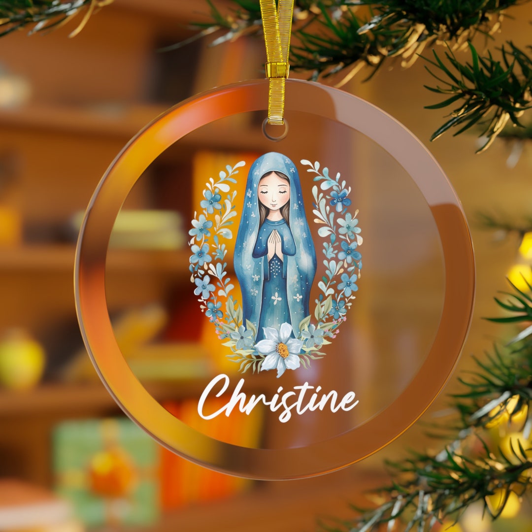 Custom Virgin Mary Christmas Glass Ornament Virgen Maria Ornament ...