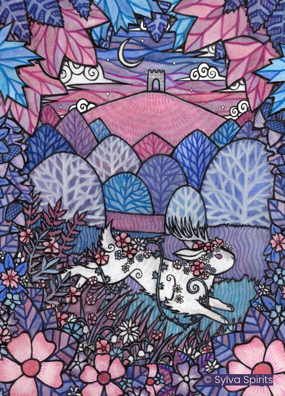 The Spirit World Horned Rabbit Mythology Original Art Print - Etsy