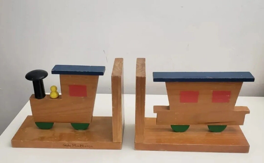 Vintage 3D Wooden Train & Cart Toy Bookends Kids' Novelty Decor - Etsy