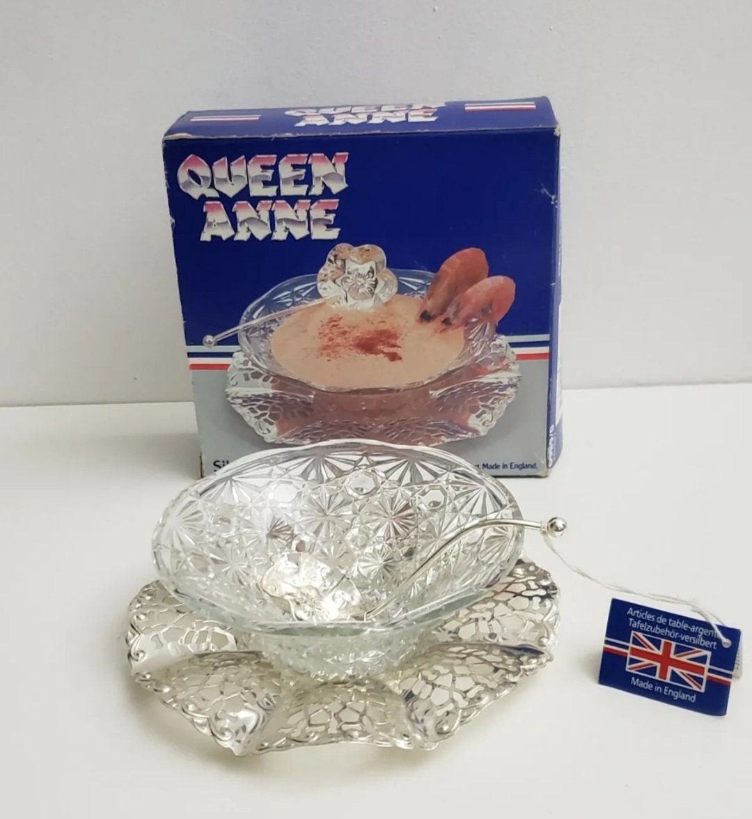 Queen Anne Mayell Glass Party Dish With Silver Plated Stand & Spoon - Etsy