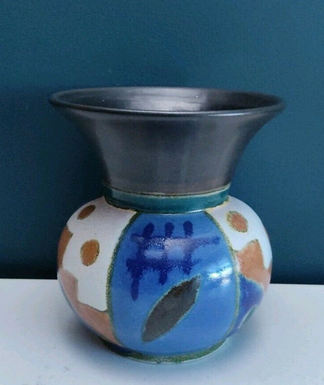 Vintage Thuda Ware Blue Geometric Stoneware Vase - Etsy