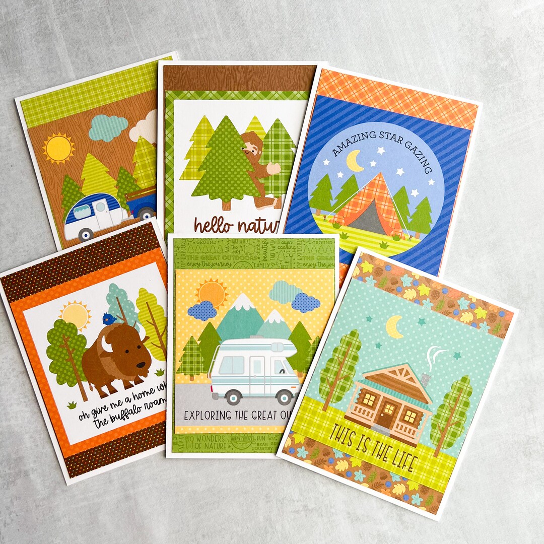 Set of 6 Handmade Camping Cards! ** Scouting, Fishing, Vacation Cards ...