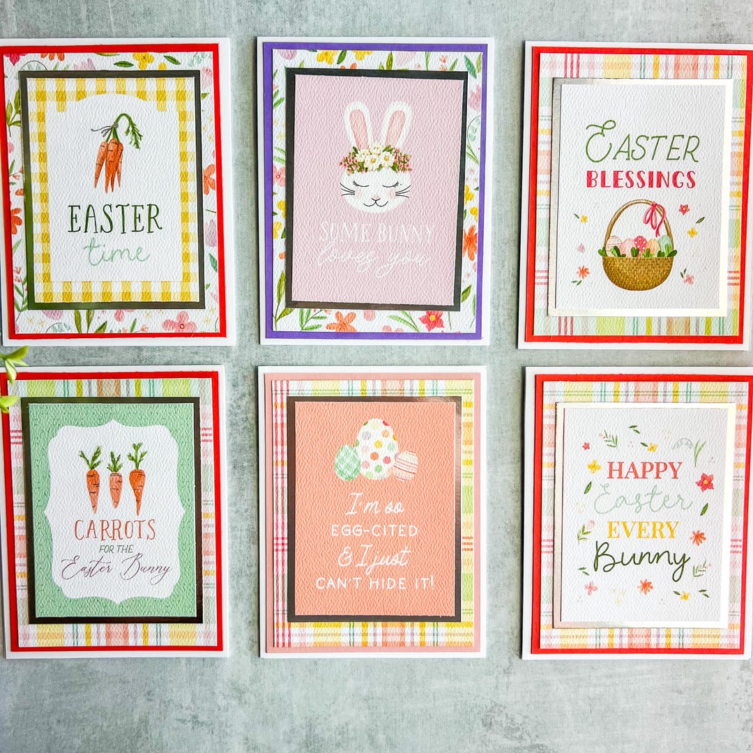 Set of Six Beautiful Handmade Easter Cards! --bunnies, Eggs, Spring ...