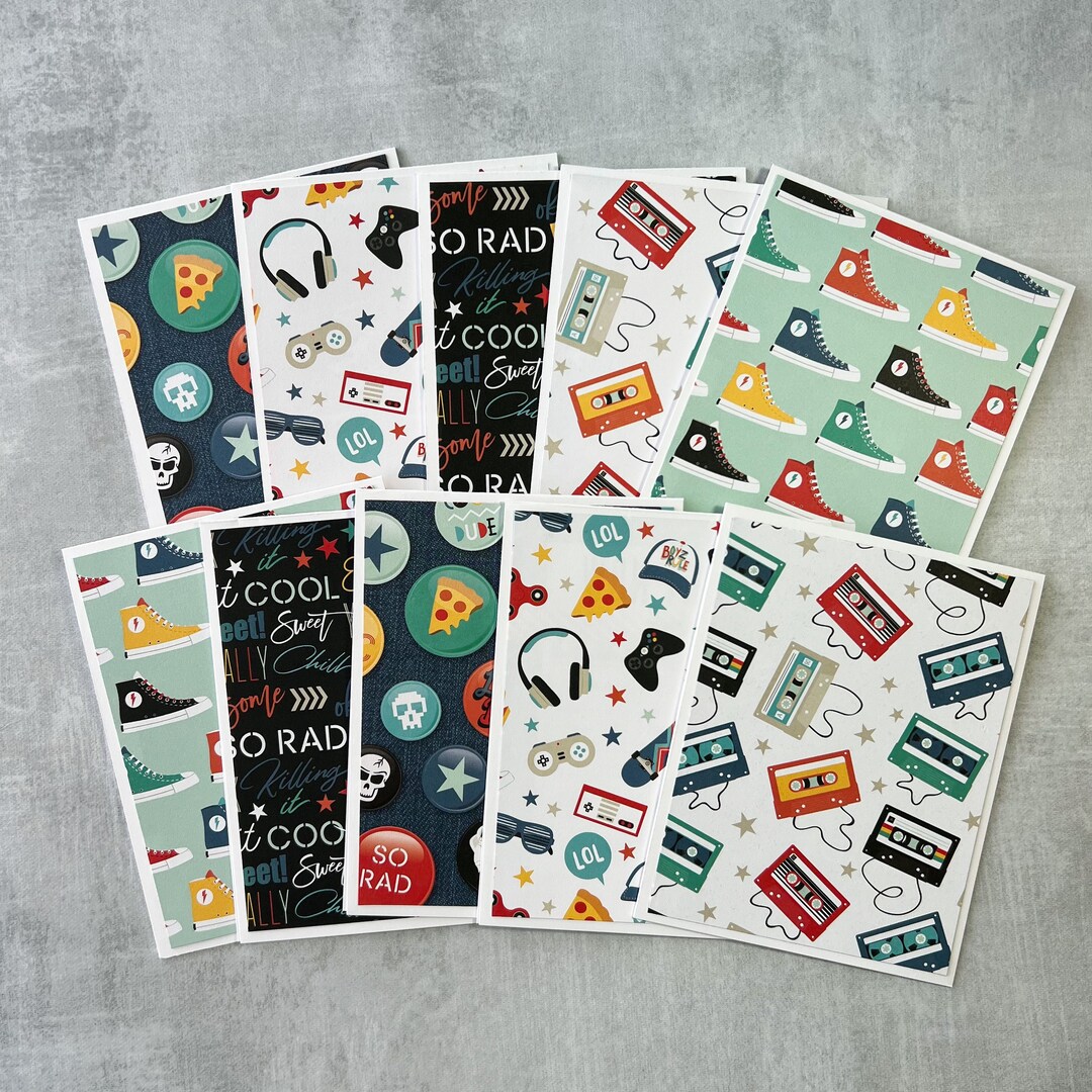 Set of 10 Retro 1980s Handmade Note Cards — ** Cassette Tape, Nintendo ...