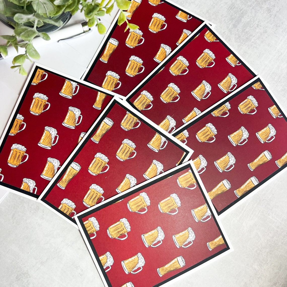 Set of 6 Handmade Beer Cards Card Set With Envelopes. Fun, Vibrant Bee ...