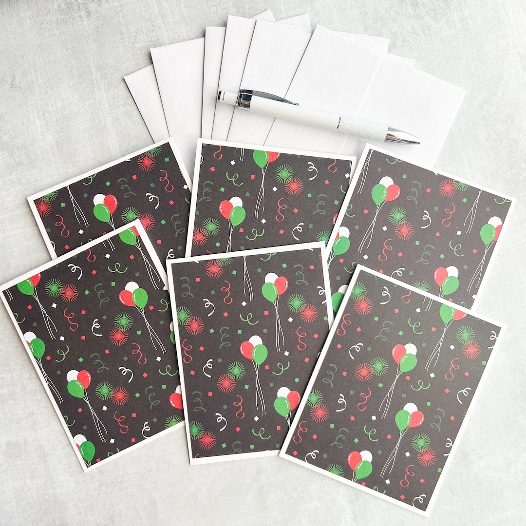 Set of Six Handmade Mexican Fiesta Party Cards! Red, Green, White ...