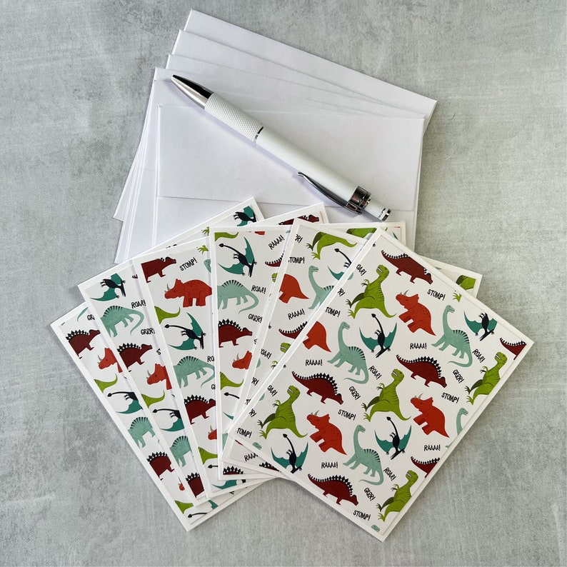 Set of 6 Dinosaur Cards — ** T- Rex Card, Brontosaurus Card ...