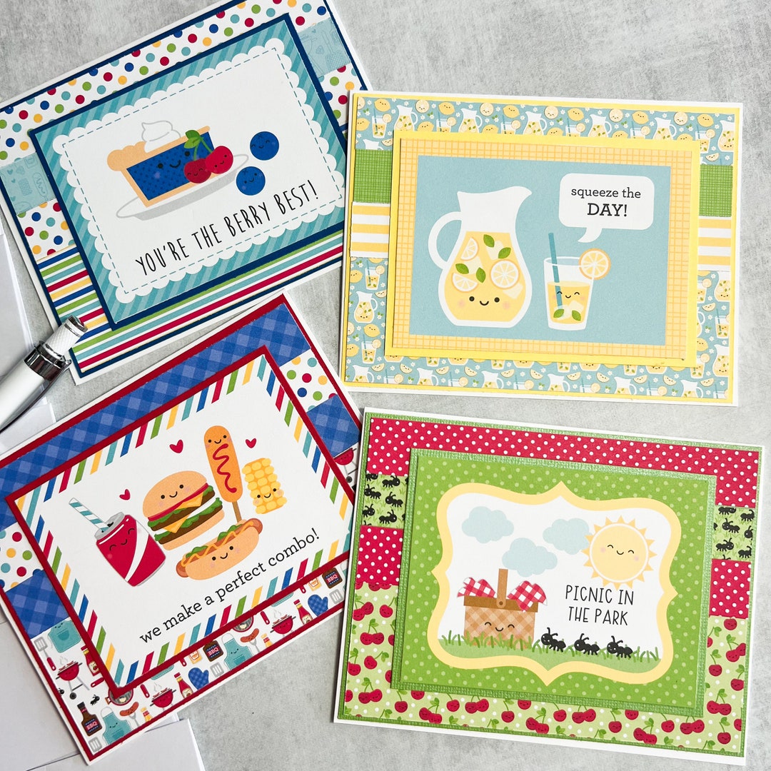 Set of 4 Handmade Summertime Picnic Cards — Just Because Cards Cards ...