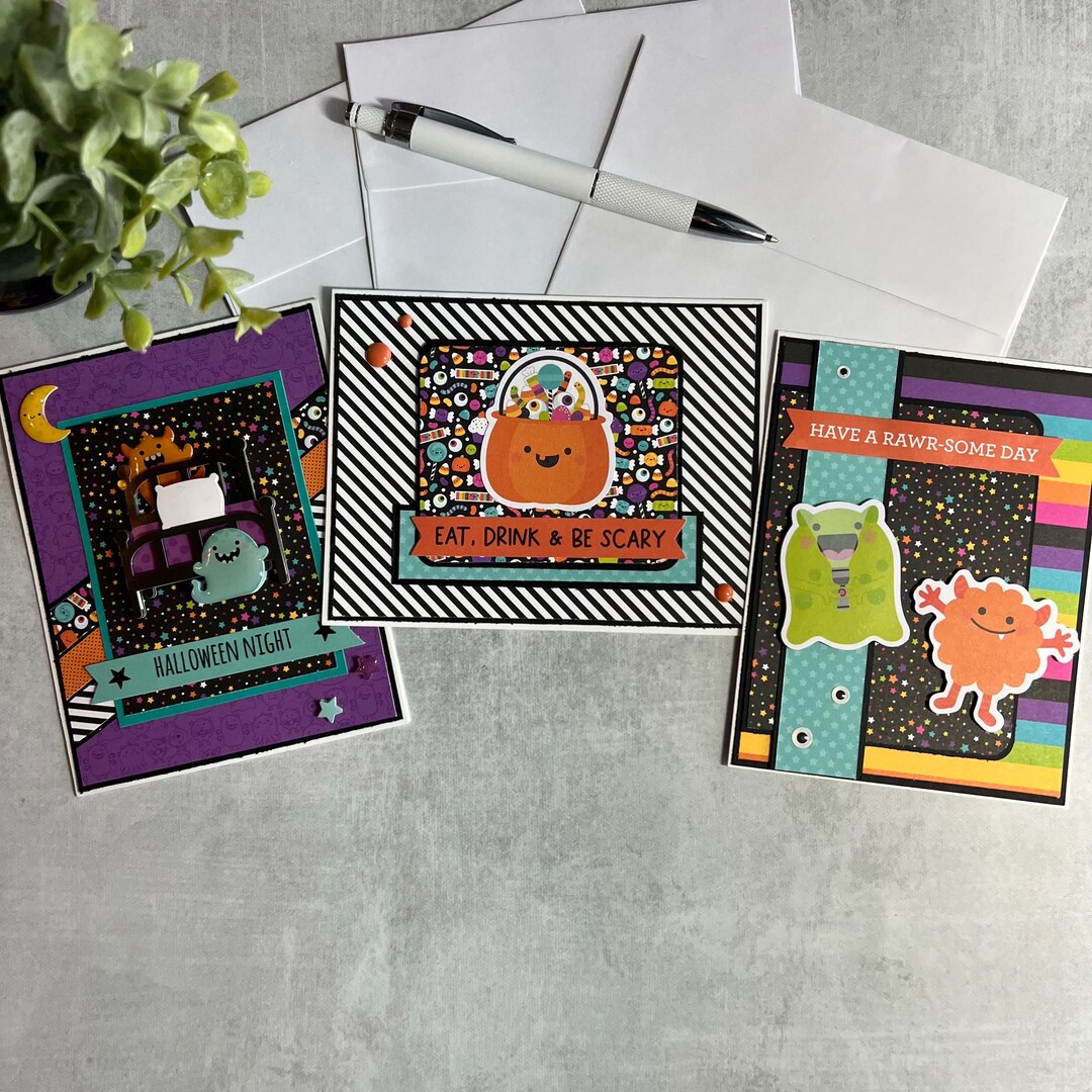 Set of 3 Handmade Halloween Cards! Cute, Funny Kids or Adults Halloween ...