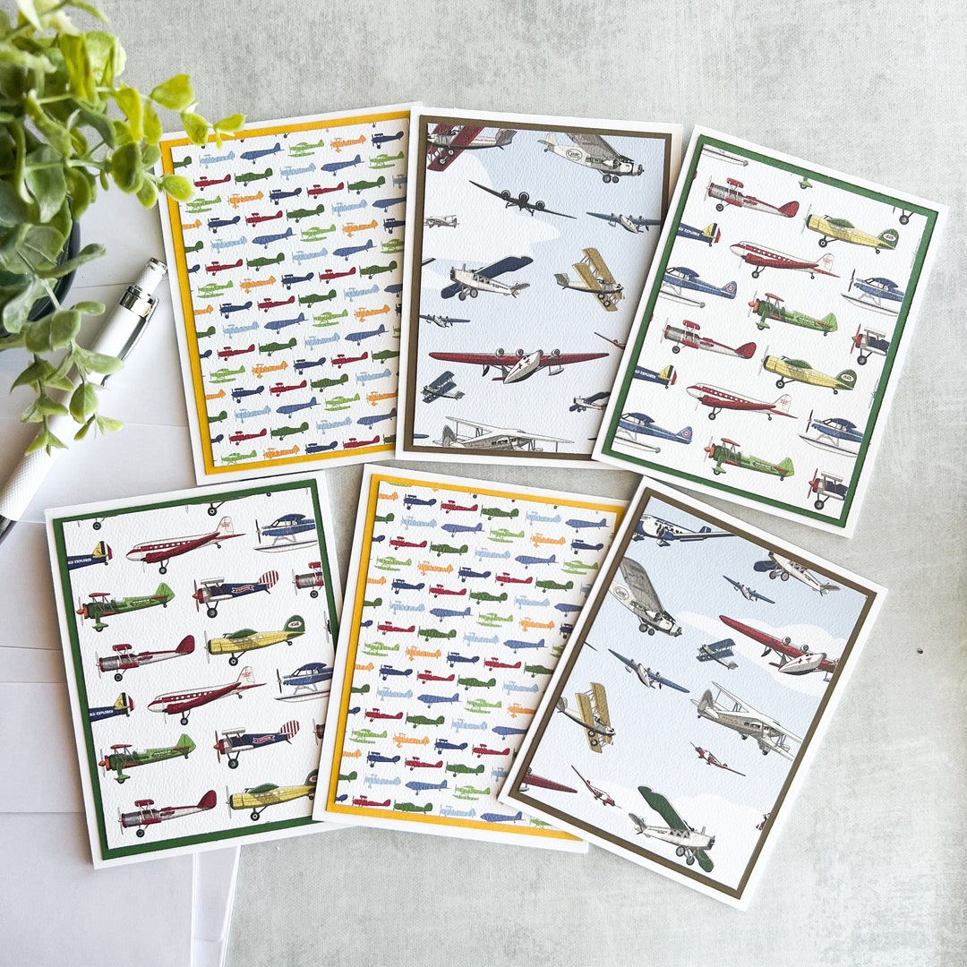 Set of Six Handmade Vintage Airplane Cards Antique Aviation, Airplane ...