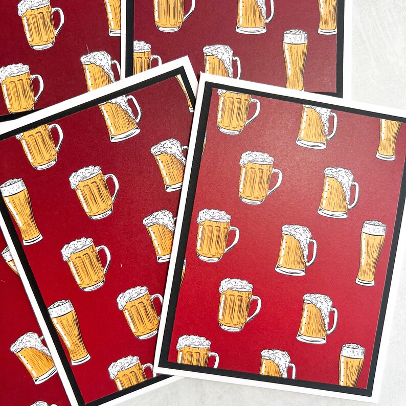 Set of 6 Handmade Beer Cards Card Set With Envelopes. Fun, Vibrant Bee ...